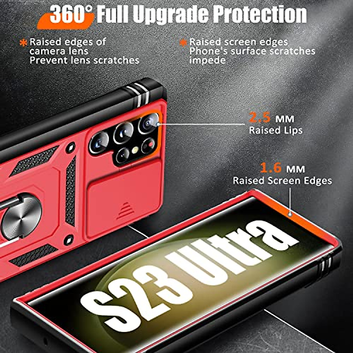 Giyer for Samsung Galaxy S23 Ultra 5G Case with Screen Protector [Military Grade] Heavy Duty Silicone Rugged Protective Cover for Samsung S23 Ultra 6.8" Phone Cases with Ring Kickstand (Red)