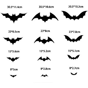 3D Bats Halloween Decoration.12Sizes Extra Large Black Bats Window Decal Wall Stickers Halloween Party Decoration Party Supplies-120PCS