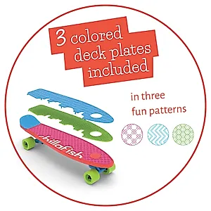 Chillafish Skatieskootie Customizable Training Skateboard and Lean-to-Steer scooter with Detachable Stability Handlebar, Multiple Deck & Tail color options, Ages 3+, Black Mix