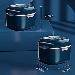 whoobell Denture Cup，Retainer Case,Cute Night Mouth Guard Box Holder, Storage Soak Container with Strainer basket for Travel Cleaning.(1 Pack,Blue)