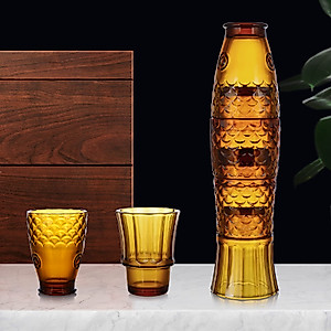 MDLUU Fish Design Tumbler Glasses, Stackable Drinking Glasses, Colored Glass Beverage Cups, Nautical Glassware for Gift, Set of 4 (Amber)