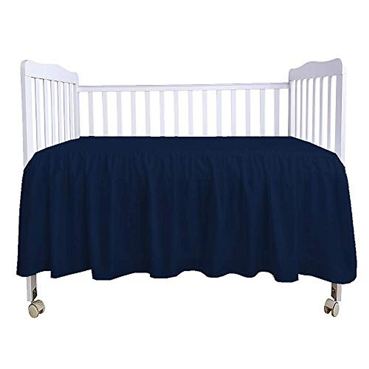 Navy Blue Crib Bed Skirt Dust Ruffle, Split Corner 100% Natural Cotton Nursery Crib Toddler Bedding Skirt for Baby Girls or Boys, Infant Crib Bed Skirt Ruffled with Split Corners, 14" Drop