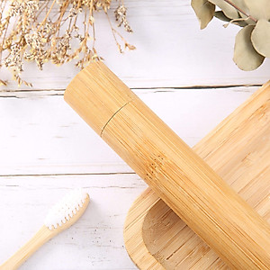 Wilzing 4 Pieces Bamboo Toothbrush Travel Case for Adults and Children, Travel Bamboo Toothbrush Holder Portable Toothbrush Storage Toothpaste Case Cover Box for Travel, Family, Camping, School