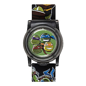 Nickelodeon Accutime Ninja Turtles Kids' Digital Watch with Pop Open Top/Casing, Flashing LED Lights, Black Strap - Official TMNT Characters on The Top, Safe for Children - Model: TMN4205