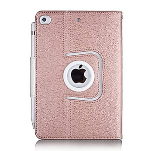 Thankscase Case for iPad Mini 5 7.9" 2019 / iPad Mini 4 2015, Rotating Case Leather Cover with Pencil Holder, Swivel Case Build in Hand Strap, Wallet Pocket for iPad Mini 5th Gen (Rose Gold)