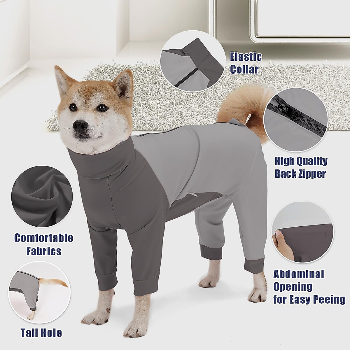 Parderry Dog Recovery Suit for Surgery Dog Onesie for Female and Male E-Collar Alternative Anti Shedding Pajamas Long Sleeve Claming Bodysuit Gray XXL