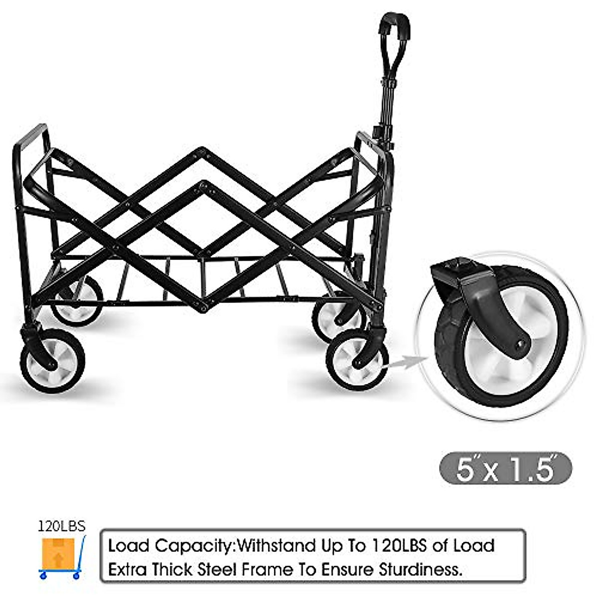 WHITSUNDAY Collapsible Folding Garden Outdoor Park Utility Wagon Picnic Camping Cart,Wagon Cart Heavy Duty Foldable for Picnic Camping Cart with Wheel and Bottle Holders Bubble
