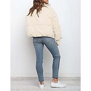 ZESICA Women's Winter Warm Long Sleeve Zip Up Drawsting Baggy Cropped Puffer Down Jacket Coat Outerwear,Cream,X-Small