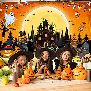 Avezano Happy Halloween Banner Spooky Halloween Backdrop Trick or Treat Halloween Banner Halloween Party Decorations Kids Outdoor 70.8x43.3 inch, Orange