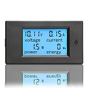 DROK® Small Digital Multimeter, DC 6.5-100V 50A Voltage Amperage Power Energy Meter DC Volt Amp Tester Watt Meter Gauge Monitor LCD Digital Display with Blue Backlight with 50A/75mV Shunt