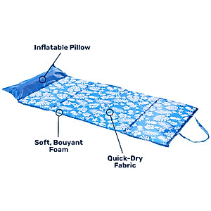 Aqua 3-in-1 Fold and Go Pool Float, Mat and Lounge, Padded Mat for Land or Water with Carry Strap, Blue Pineapple Hibiscus