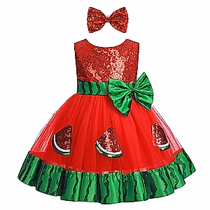 Infant Baby Girl First Birthday Dress Cake Smash Outfits Toddler Watermelon Tulle Tutu Halloween Christmas Cosplay Outfits Easter Baptism Princess Dress for Photo Shoot Red-Watermelon 12-18 Months