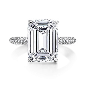 AINUOSHI 6 Carats Emerald Cut Cubic Zirconia CZ Rhodium Plated/Rose Gold Sterling Silver Simulated Diamond Wedding Engagement Ring