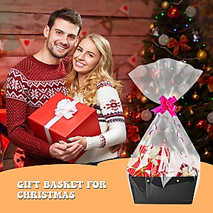 Tuanse 30 Pcs Basket for Gift Empty DIY Bulk Gift Basket Kit with Handle Kraft Cardboard Tray with 30 Bag 30 Bow Market Tray for Birthday Wedding Party Gift(Black,12.6 x 9.8 x 5.9 in)