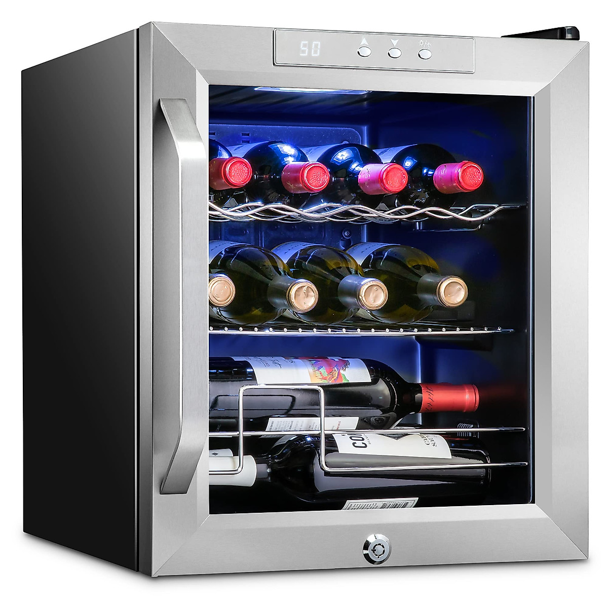 Ivation 12 Bottle Compressor Wine Cooler Refrigerator w/Lock | Large Freestanding Wine Cellar For Red, White, Champagne or Sparkling Wine | 41f-64f Digital Temperature Control Fridge Stainless Steel