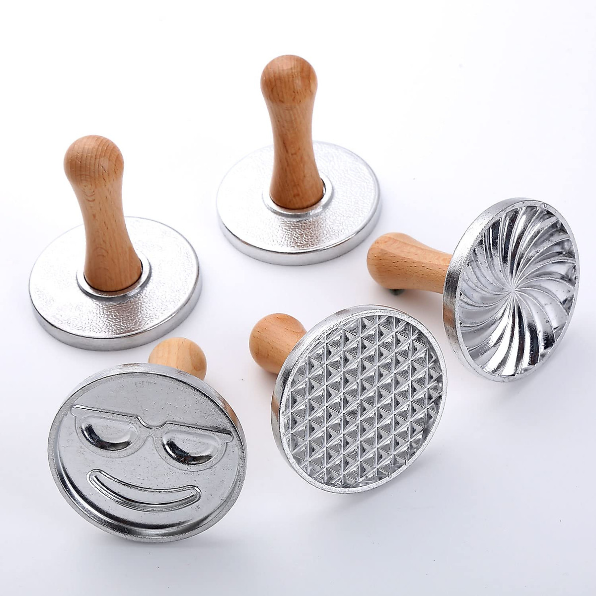 Cookie Stamps Set of 5,Cookie Stamps for Baking Christmas Wooden Handle Nordic Stamp with Geo Cast,Citrus,Emoji,Easy to Use (SET OF 5)
