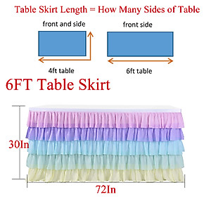 HB HBB MAGIC Rainbow Table Skirt Tutu Unicorn Tablecloth for Rectangle Table 6ft Girls Birthday Unicorn Party Baby Shower