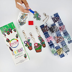 BRASS TACKS KITS FOR CRAFTY KIDS Gem Painting Kit- Make Your Own Keychains- Diamond Art Painting by Numbers (Cactus)