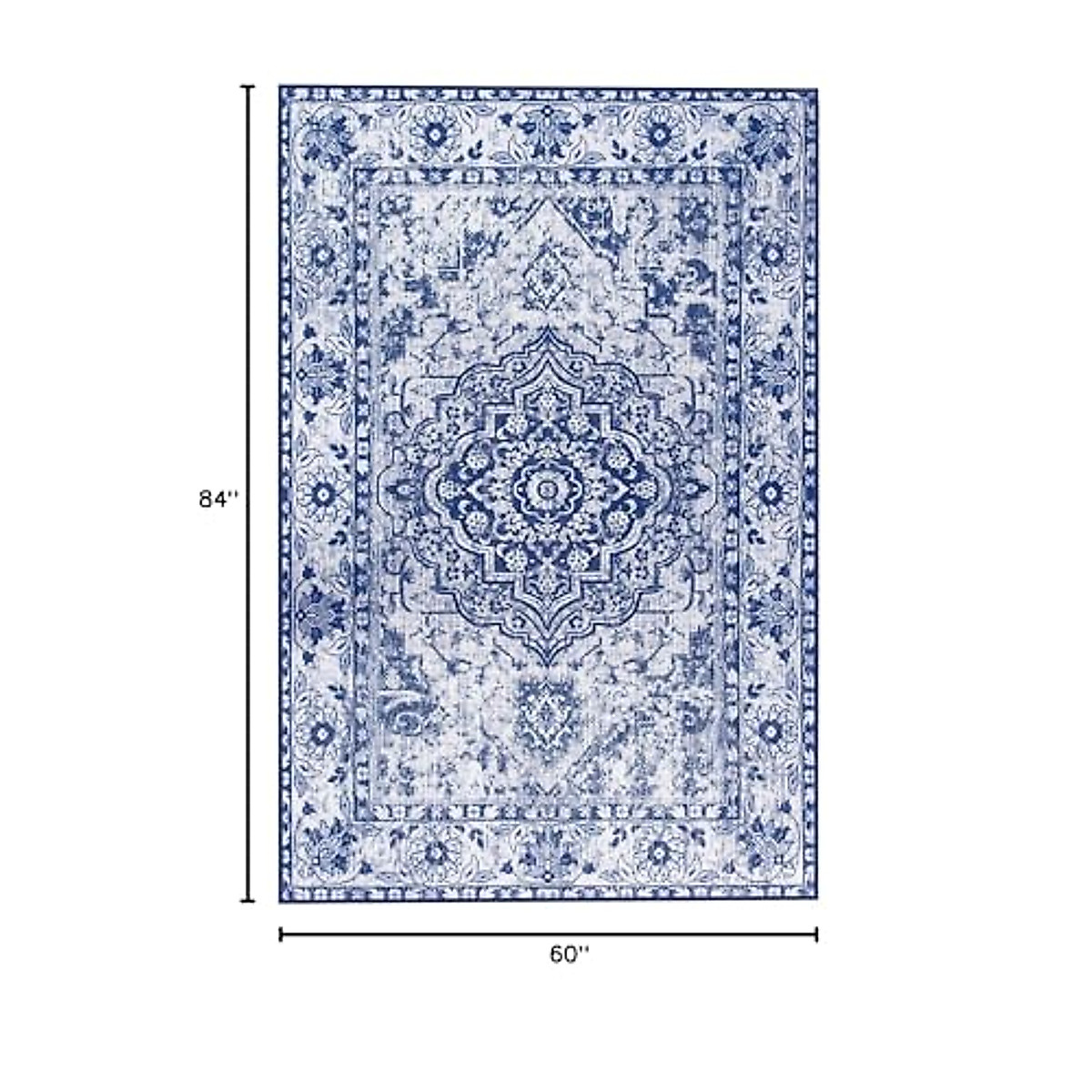 OHWPEAT 5x7 Feet Boho Vintage Living Room Area Rug, Lightweight Non-Shedding Carpet, Hardwearing Stain-Resistant Machine Washable, Non-Slip Rug for Bedroom Office Dining Room Kids Room, Blue Rugs