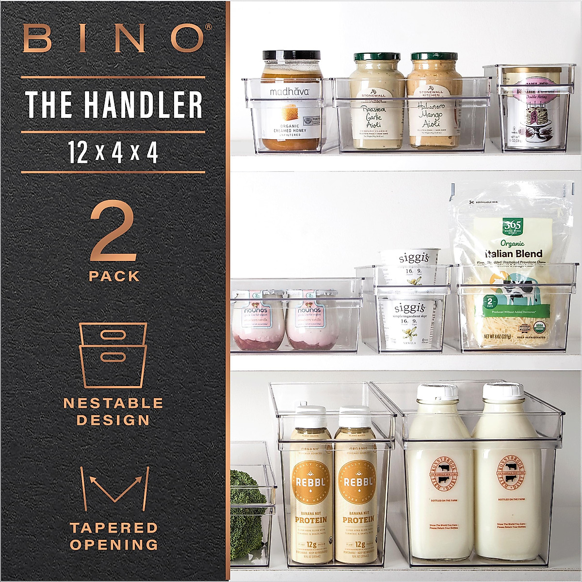 BINO | Plastic Storage Bins, Deep Large | THE HANDLER COLLECTION | Multipurpose Organizer Bins | Kitchen Pantry Organizers and Storage | Clear Containers for Organizing Home | Freezer Organizer
