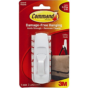 3M : Scotch Command Removable Adhesive Utility Hook, 5-lb Capacity, Plastic, White -:- Sold as 2 Packs of - 1 - / - Total of 2 Each