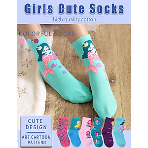 Anlisim Girls Fashion Cotton Crew Cute Mermaid Shorty Socks 6 Pack (Mermaid, 5-8 Years Old)