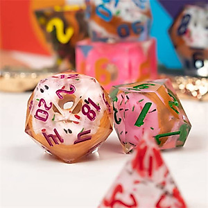 Donut Sharp DND Dice Set with Leather Dice Box | for Dungeons and Dragons, D&D, Sharp Edge, D20 Polyhedral Resin Dice, Dungeons and Dragons Gifts, Accessories