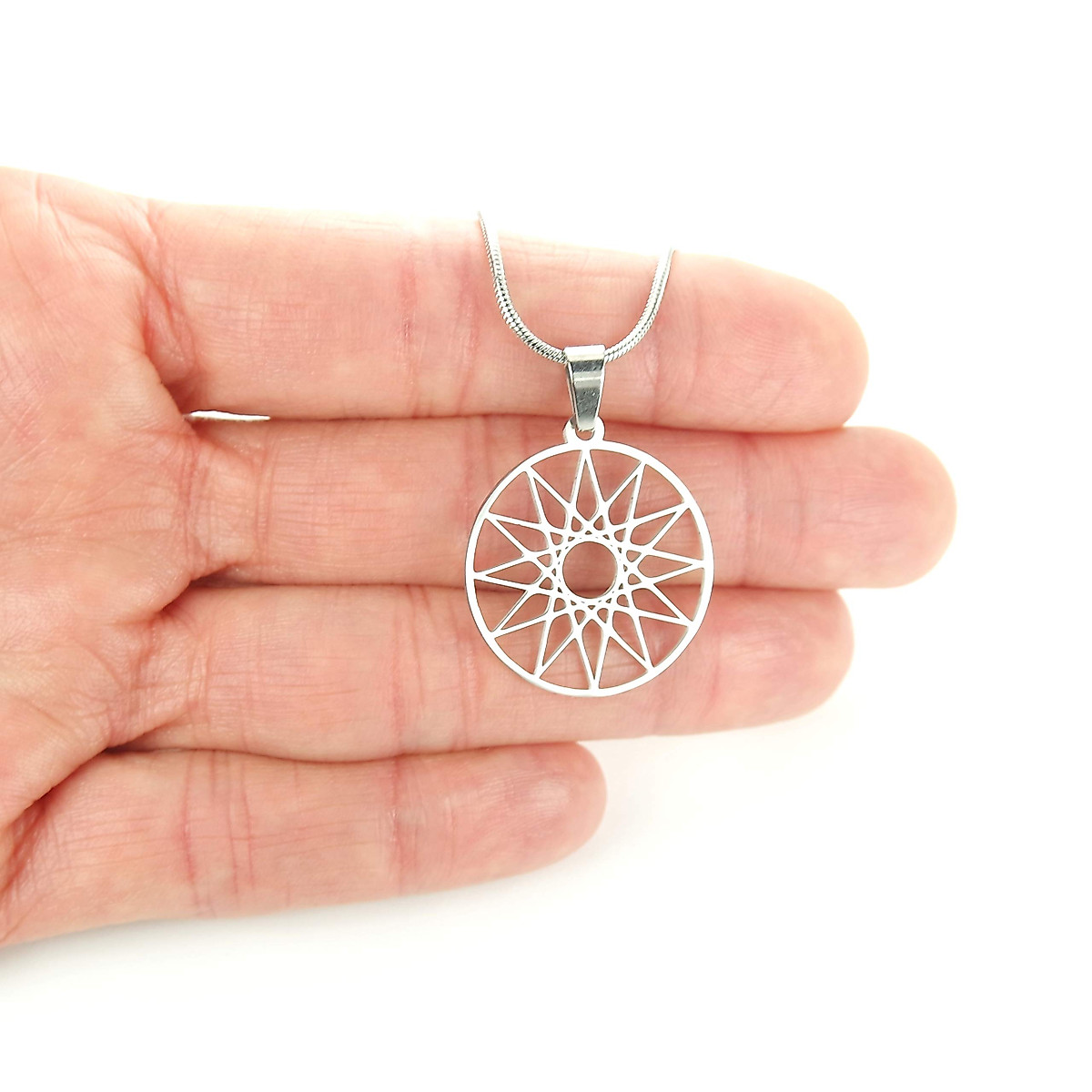 ANGIEHAIE Necklace, 20" Snake Chain with 12 Point Star Charm Pendant Hellenic Greek Magic Twelve Symbol, Pure 304 Stainless Steel