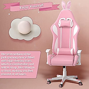 MUZII Pink Gaming Chair, Video Game Chairs, Racing Office Gaming Chairs for Adults Girls, PU Leather Computer Chair, PC Gamer Chair with Headrest and Lumbar Support