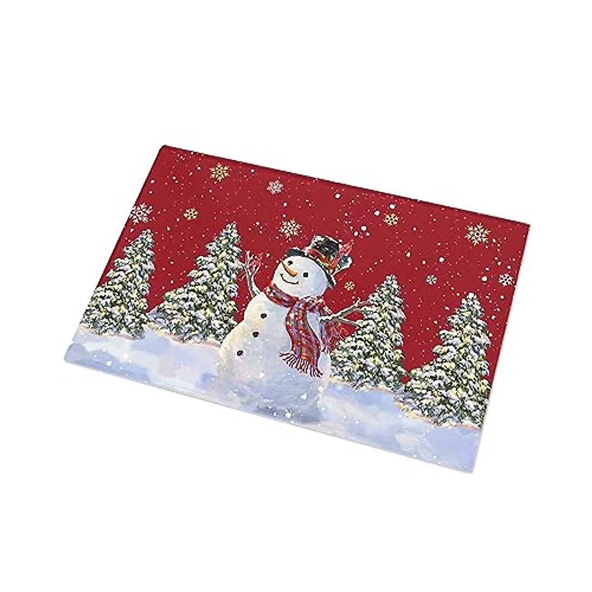 Yun Nist Christmas Snowman Bathroom Rug,Xmas Tree Red Soft Shag Rug Non Slip Doormat,Winter Snowflakes Absorbent Carpet Furry Cozy Floor Mat for Kitchen Bedroom Living Room 16x24in