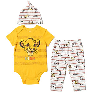 Disney Lion King Simba Infant Baby Boys 3 Piece Outfit Set: Cuddly Bodysuit Pants Hat orange/White 3-6 Months