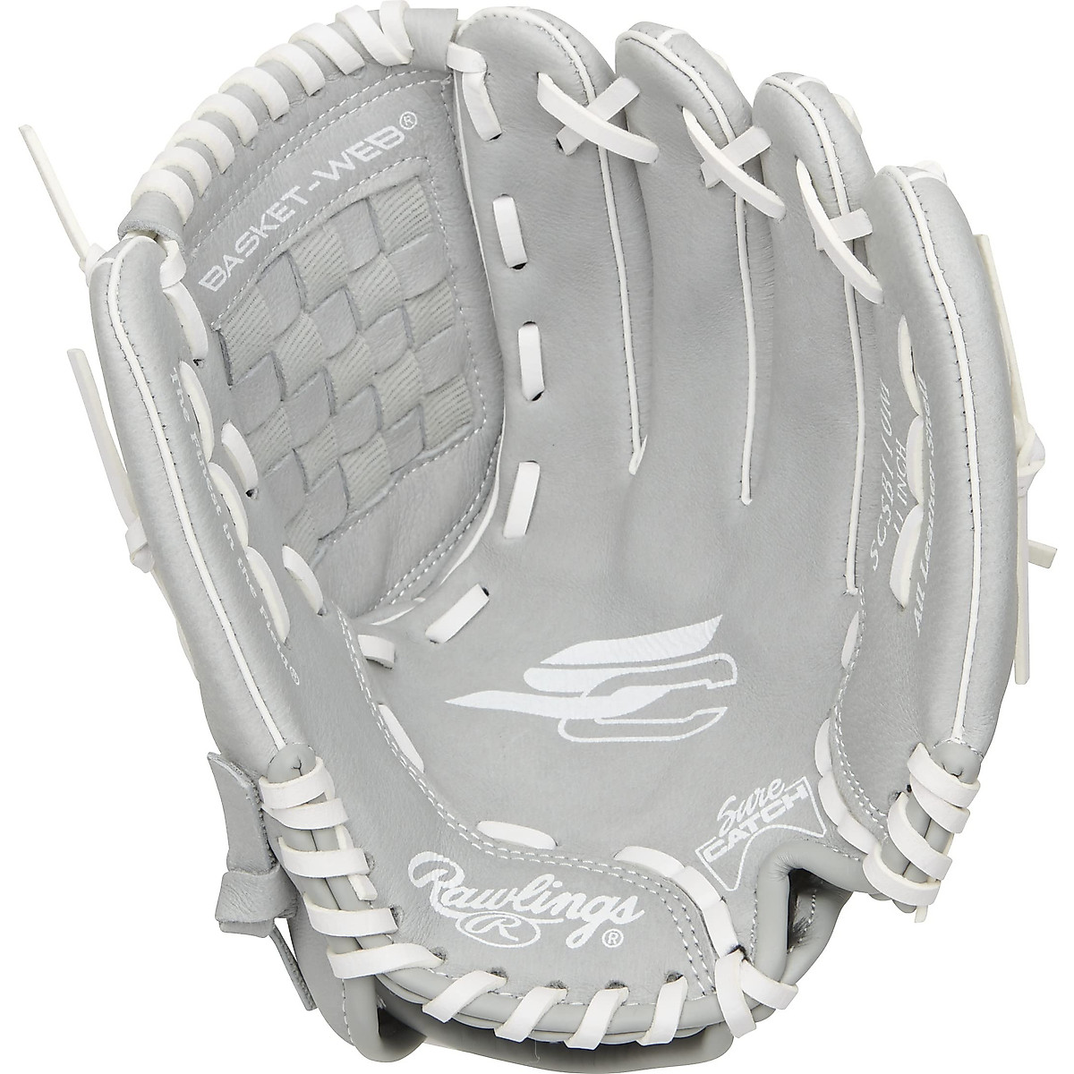 Rawlings Sure Catch Series Fastpitch Softball Glove, Teal/Grey/White, Right Hand Throw, 11 inch (SCSB110M-6/0 11 BSK/NFC)