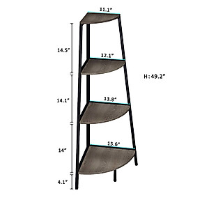 HOMYSHOPY 4 Shelves Industrial Corner Bookcase, A-Shaped Display Storage Rack Shelves, Grey Finish