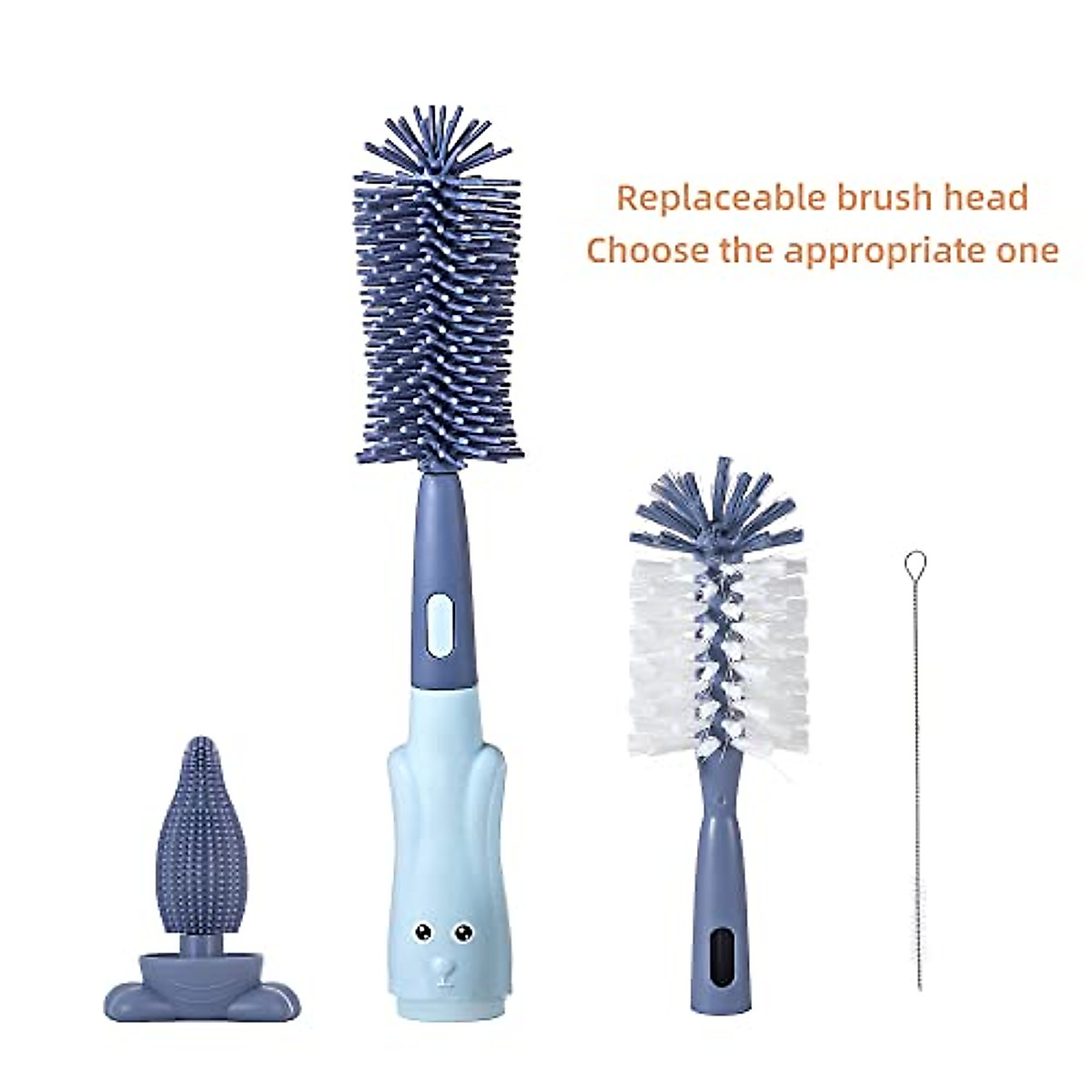 CHEMIMOSO Multifunctional Cleaning Brush, Baby Bottle Brush, Bottle Brush Cleaner Set, Dark Blue, Silicone and Nylon Brush