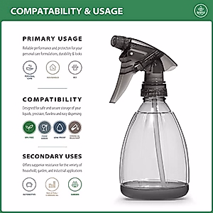 Bar5F Plastic Spray Bottle, 12 oz | Leak Proof, Empty, Trigger Handle, Adjustable Fine to Stream, Refillable, Hair Salons & Spas, Household Cleaners, Cooking | Smoke Grey (1)