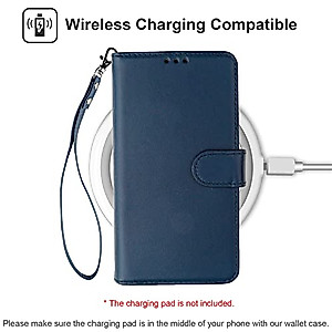 ONETOP for Samsung Galaxy S21 Ultra Wallet Case with Card Holder, Genuine Leather RFID Blocking Kickstand Wireless Charging Compatible, Long Magnetic Clasp Folio Cover with Wrist Strap 6.8 Inch Blue