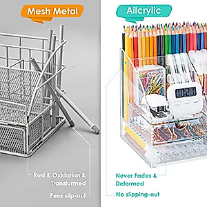 ARCOBIS Acrylic Desk Organizer with 2 Drawers, Clear Office Desktop Accessories Stationery Pen Organizer for Desk, Features 5 Compartments + 2 Sliding Drawer