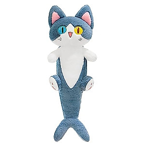 Ditucu Cute Shark Cat Plush Pillow Long Cartoon Kitten Stuffed Animal Toy Kawaii Body Sleeping Plushie Gifts for Kids 31.4 inch