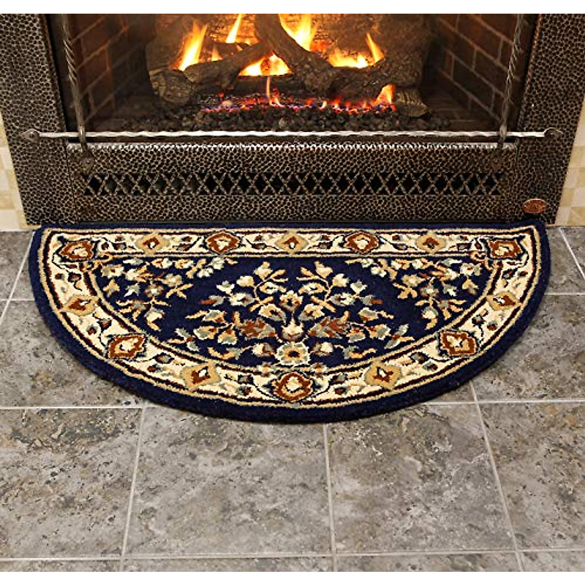 Minuteman International Blue Oriental Wool Hearth Rug, Half Round