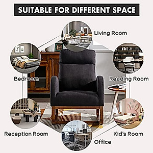 NIOIIKIT Nursery Rocking Chair, Upholstered Glider Chair for Nursery, Accent Rocker Chair with Tall Back & Side Pockets, Modern Leisure Single Arm Chair for Living Room, Bedroom (Black)