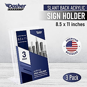 Slant Back Acrylic Sign Holder 8.5 x 11 Inches, Acrylic Stands for Display, Portrait Ad Frames, Flyer Holder, Menu Holder Paper Stand, Table Sign Holders for Home, Office, Store, Restaurant (3 Pack)