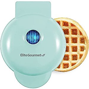 Elite Gourmet EWM015M Electric Nonstick Mini Waffle Maker, Belgian Waffles, Compact Design, Hash Browns, Keto, Snacks, Sandwich, Eggs, Easy to Clean, Mint