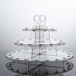 Efavormart 12" Clear 3-Tier Round Reusable Plastic Cake Pop Holder Cupcake Stand Dessert Tower with Floral Cut Rims