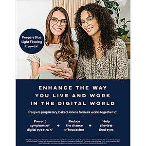 Peepers by PeeperSpecs Women's Grandview Soft Square Blue Light Blocking Reading Glasses, Black, 50 + 1.5