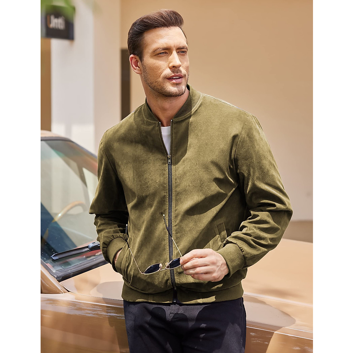 COOFANDY Mens Varsity Bomber Jacket Casual Lightweight Jackets Vintage Suede Coat