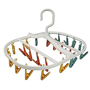EIKS Foldable Laundry Drying Hanging Rack with 24 Clips for Drying Clothes, Underwear, Hat, Scarf, Socks, Gloves