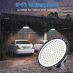 UFO LED High Bay Light - 10PACK 100W 15000LM High Bay LED Light with IP65 Waterproof and US Plug 6.5ft Cord, 7000k Daylight High Bay LED Shop Lights for Construction Site, Warehouse, Factory, Yard