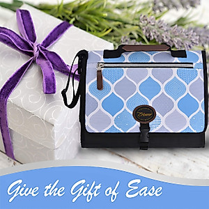 Portable Diaper Changing Pad Thick Soft Cushion Pillow - Travel Baby Mat Diaper Clutch Bag Detachable Wipes Pockets Baby Gift, Trellis Blue Grey Black