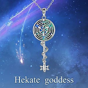 URONE Hecate Necklace S925 Silver Wiccan Wheel of Hecate Goddess Symbol Abalone Shell Hecate Pendant Necklace for Women