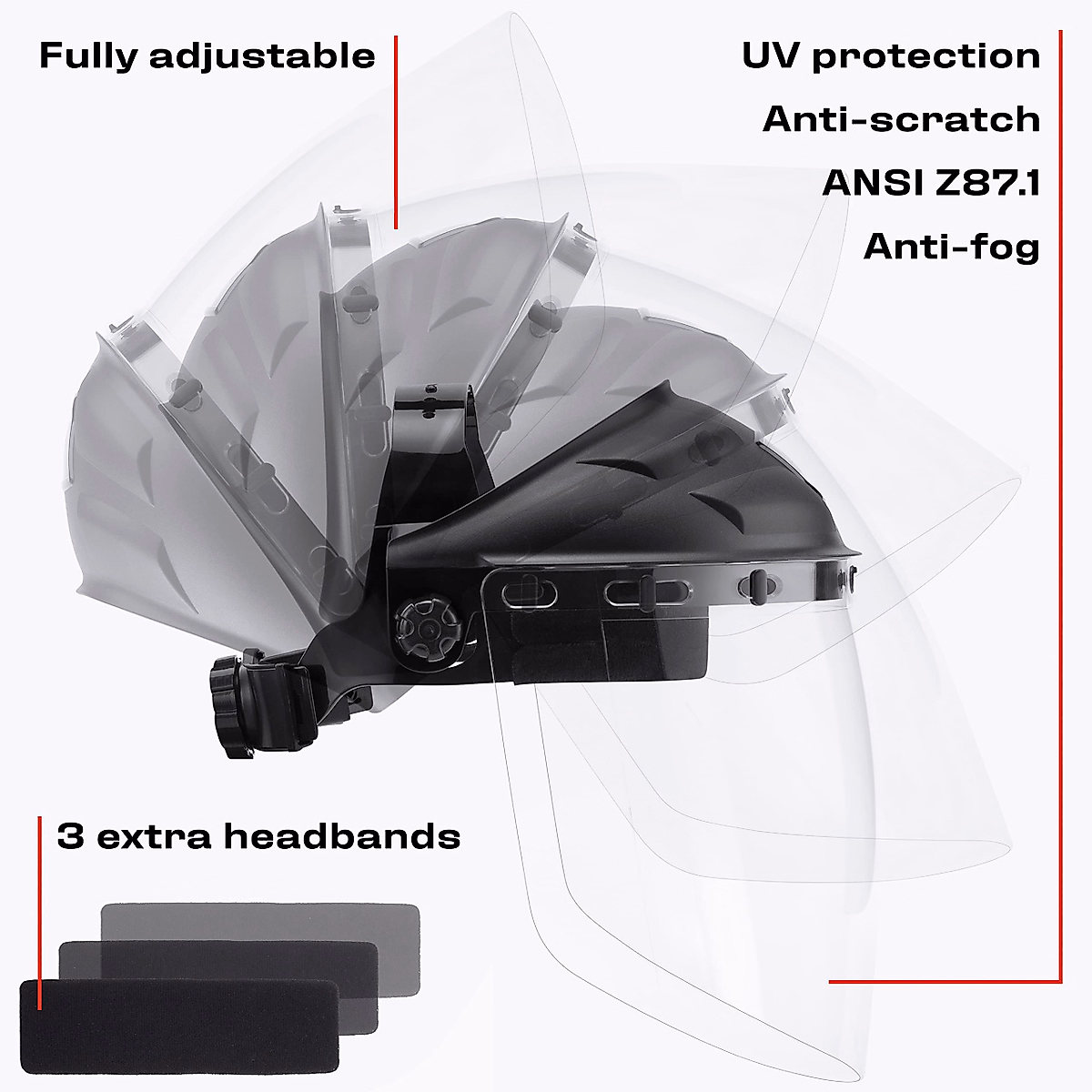 NoCry Premium Safety Face Shield for Grinding and Cutting — Anti-Fog, Clear Face Shield Mask with Adjustable Headgear - Impact Resistant Full Face Shield — ANSI Z87.1 Certified Grinding Face Shield